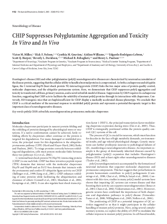 (PDF) CHIP Suppresses Polyglutamine Aggregation and ToxicityIn ...