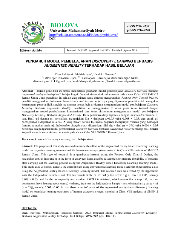 (PDF) Pengaruh Discovery Learning Berbasis Augmented Reality terhadap Hasil Belajar Siswa