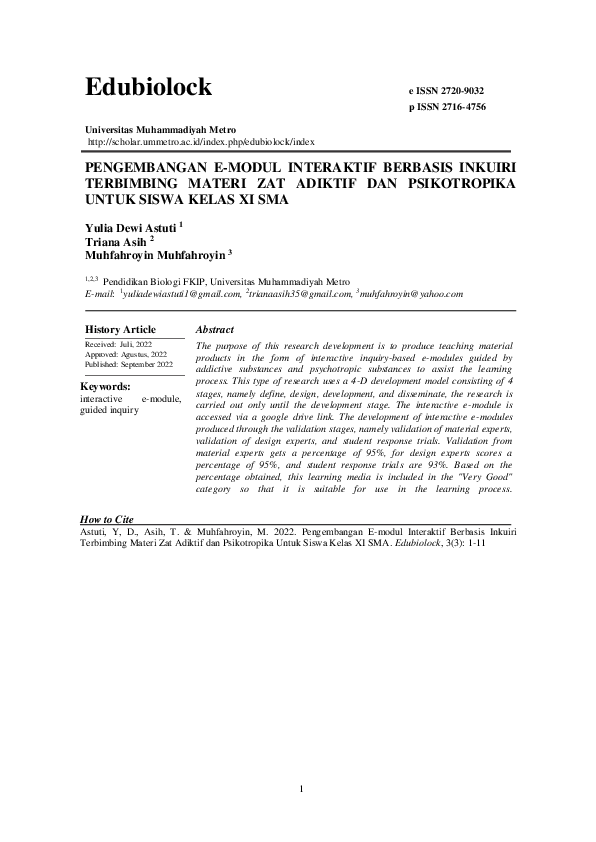 (PDF) Pengembangan E-Modul Interaktif Berbasis Inkuiri Terbimbing Materi Zat Adiktif Dan ...