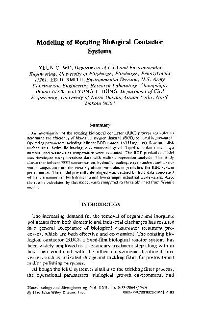 (PDF) Modeling of rotating biological contactor systems
