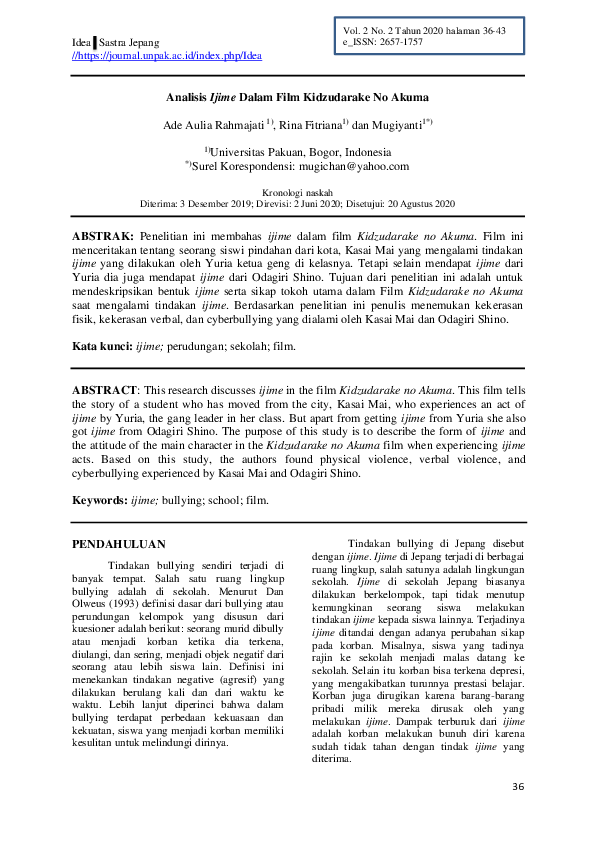 (PDF) Analisis Ijime Dalam Film Kidzudarake No Akuma