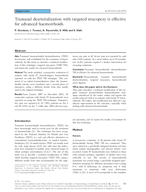(PDF) Transanal dearterialization with targeted mucopexy is effective ...