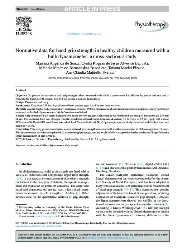 (PDF) Normative data for hand grip strength in healthy children ...
