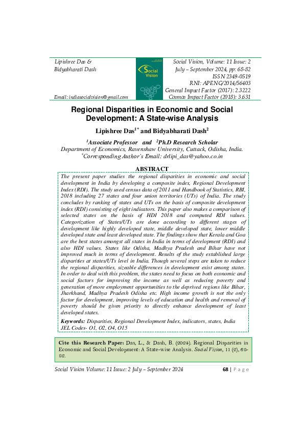 (PDF) Regional Disparities in Economic and Social Development: A State ...