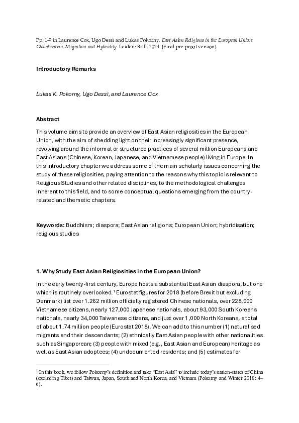 (PDF) Introduction to "East Asian Religiosities in the EU"