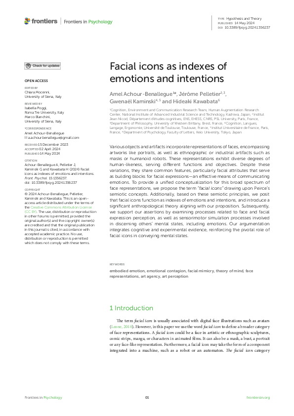 (PDF) Facial icons as indexes of emotions and intentions