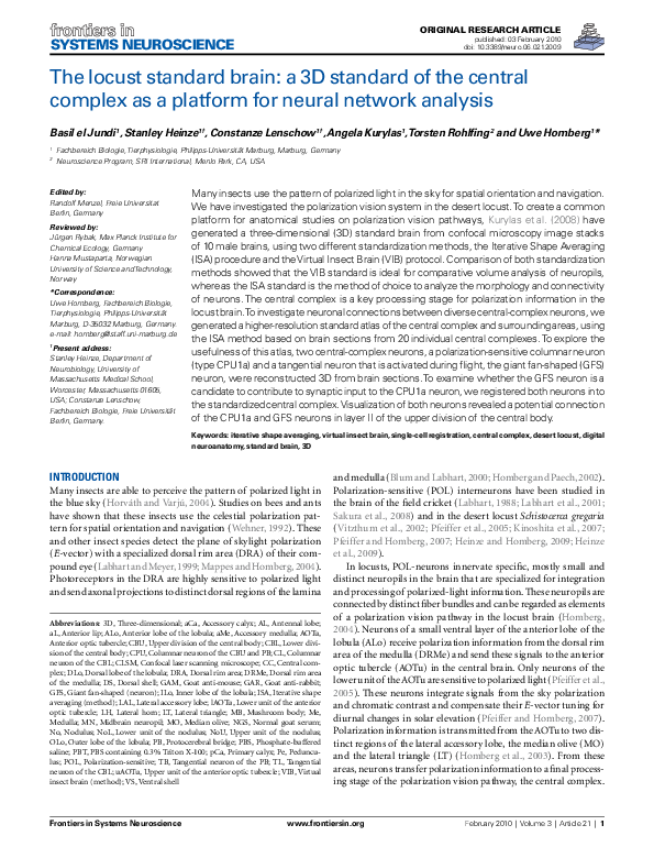 (PDF) The locust standard brain: a 3D standard of the central complex ...