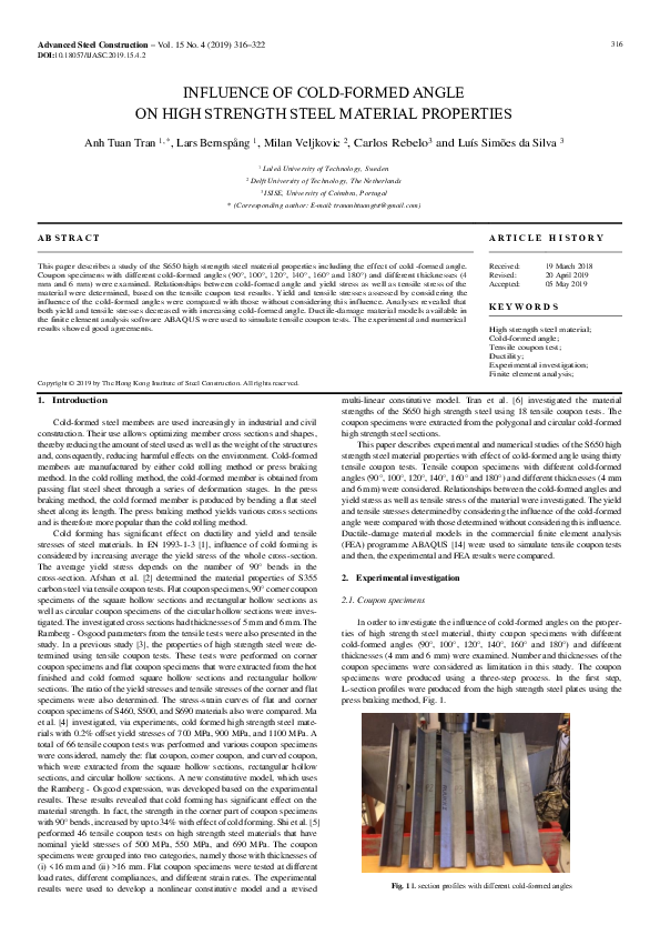 (PDF) Influence of Cold-Formed Angle on High Strength Steel Material ...