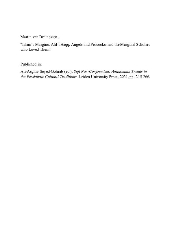 (PDF) Islam's margins: Ahl-e Haqq, angels and peacocks, and the ...