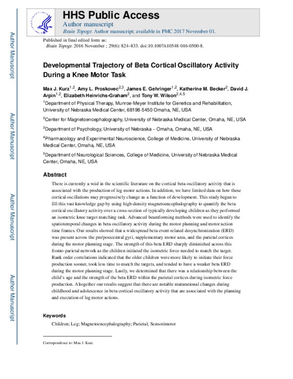 (PDF) Developmental Trajectory of Beta Cortical Oscillatory Activity ...