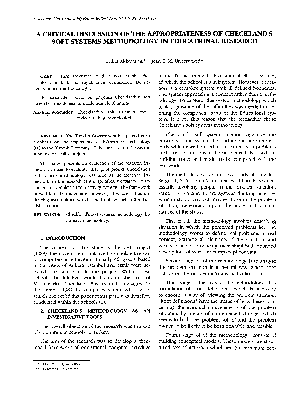 (PDF) A critical discussion of the appropriateness of Checkland's soft systems methodology in ...