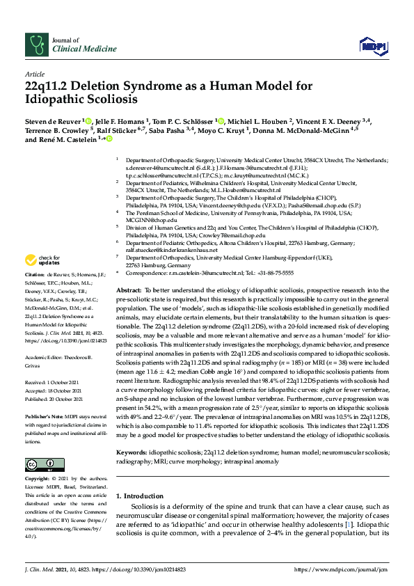 (PDF) 22q11.2 Deletion Syndrome as a Human Model for Idiopathic Scoliosis