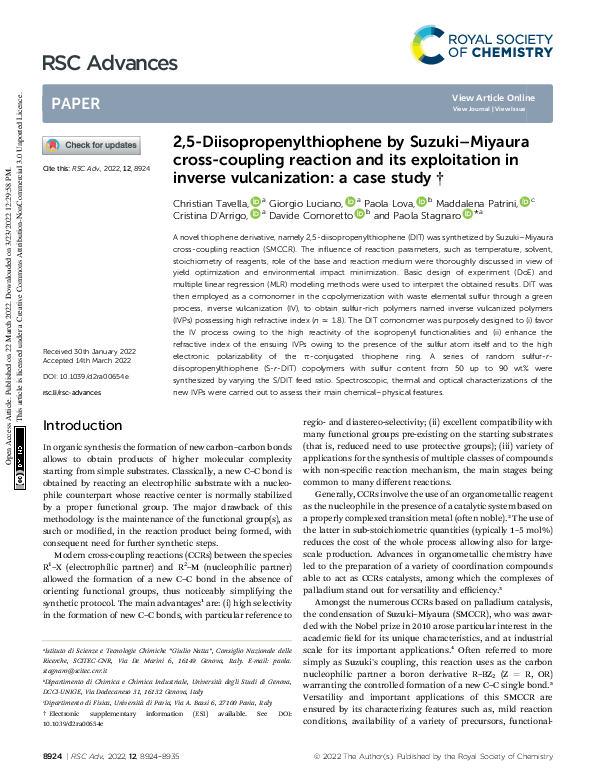 (PDF) 2,5-Diisopropenylthiophene by Suzuki–Miyaura cross-coupling ...