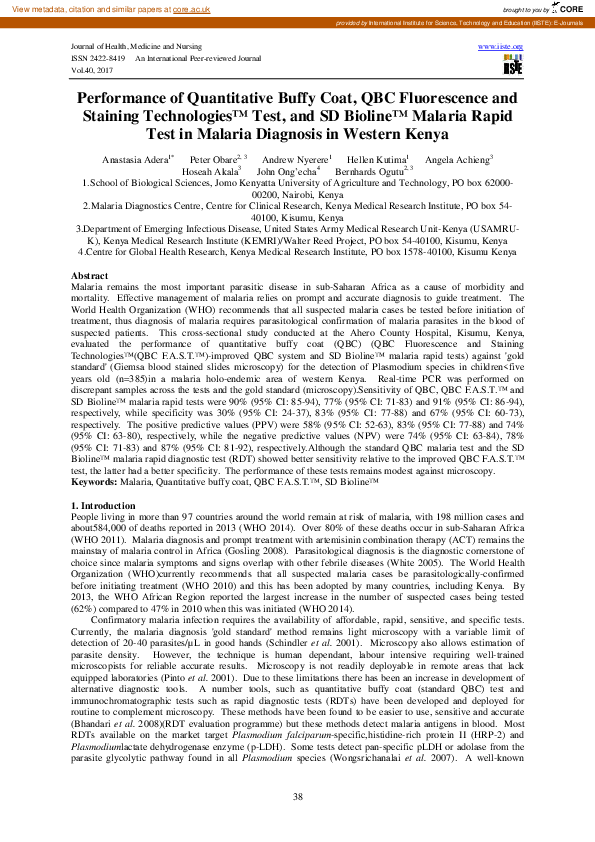 (PDF) Performance of Quantitative Buffy Coat, QBC Fluorescence and ...