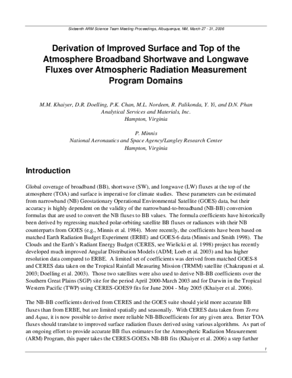 (PDF) Derivation of Improved Surface and Top of the Atmosphere Broadband Shortwave and Longwave ...
