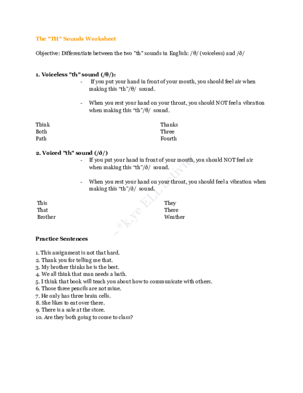(PDF) The TH Sounds Worksheet