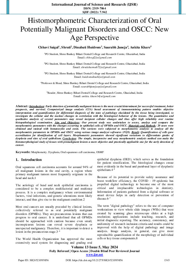 (PDF) Histomorphometric Characterization of Oral Potentially Malignant ...