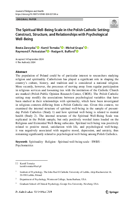 (PDF) The Spiritual Well-Being Scale in the Polish Catholic Setting ...