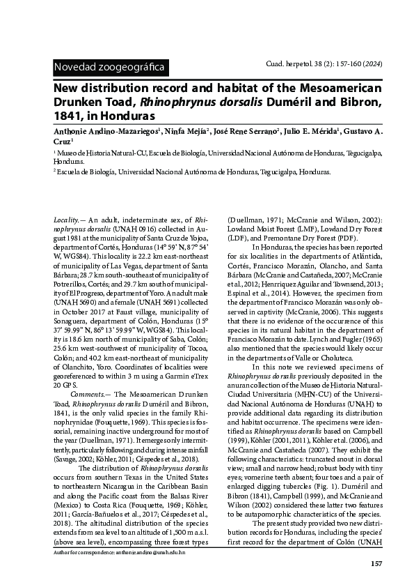 (PDF) New distribution record and habitat of the Mesoamerican Drunken ...
