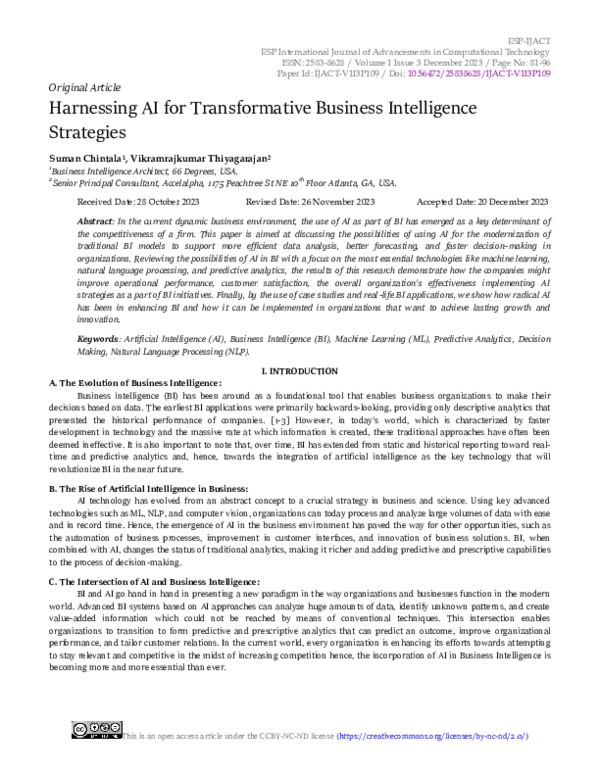 (PDF) Harnessing AI for Transformative Business Intelligence Strategies