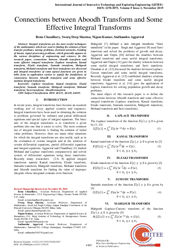 Pdf Connections Between Aboodh Transform And Some Effective Integral Transforms