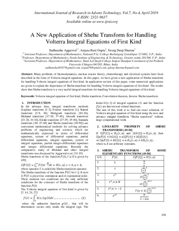(PDF) A New Application of Shehu Transform for Handling Volterra ...