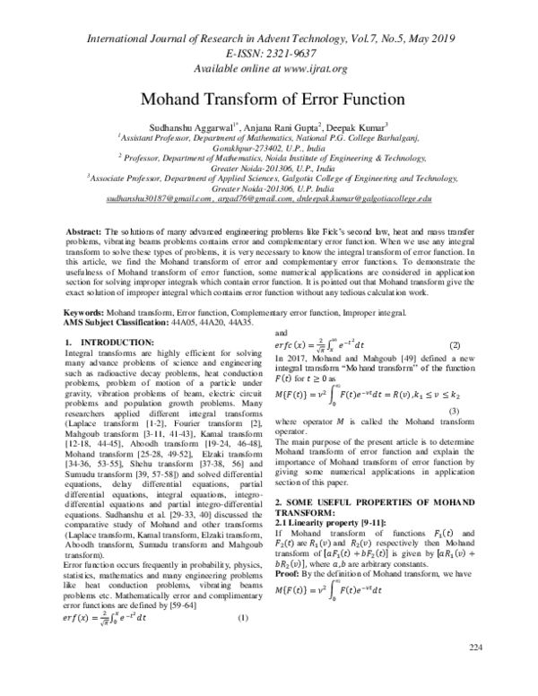 (PDF) Mohand Transform of Error Function