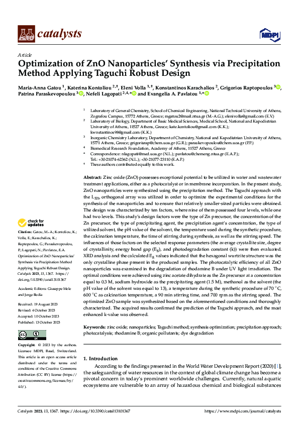(PDF) Optimization of ZnO Nanoparticles’ Synthesis via Precipitation ...