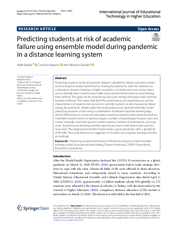 (PDF) Ensemble Model for Academic Risk Prediction