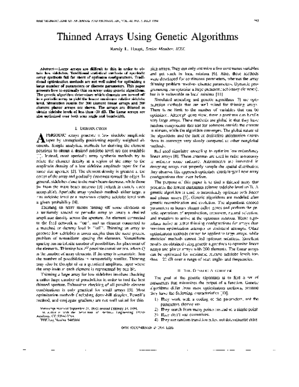 (PDF) Thinned arrays using genetic algorithms
