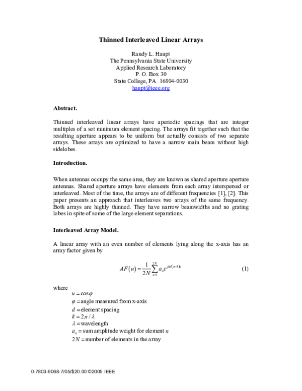 (PDF) Thinned Interleaved Linear Arrays