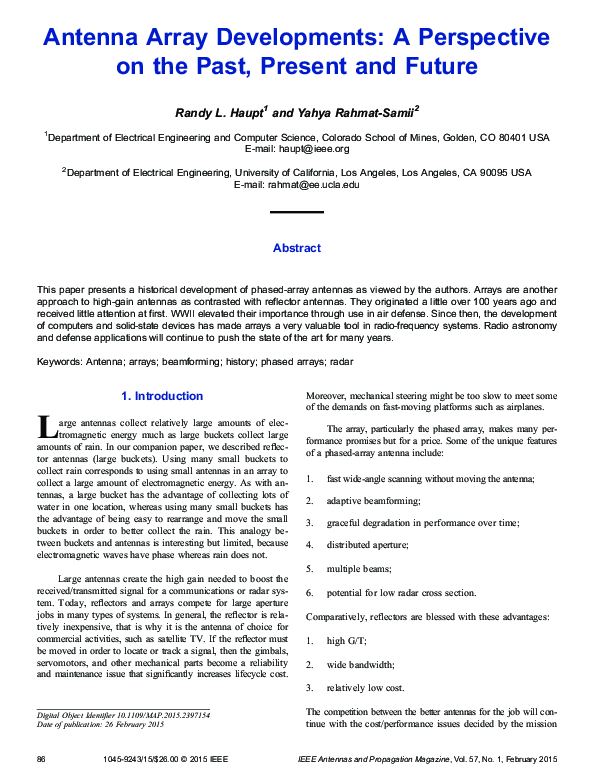(PDF) Antenna Array Developments: A Perspective on the Past, Present and Future