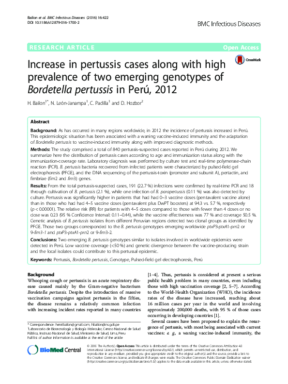 (PDF) Increase in pertussis cases along with high prevalence of two ...