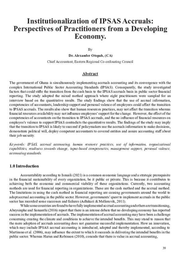 (PDF) Institutionalization of IPSAS Accruals: Perspectives of ...