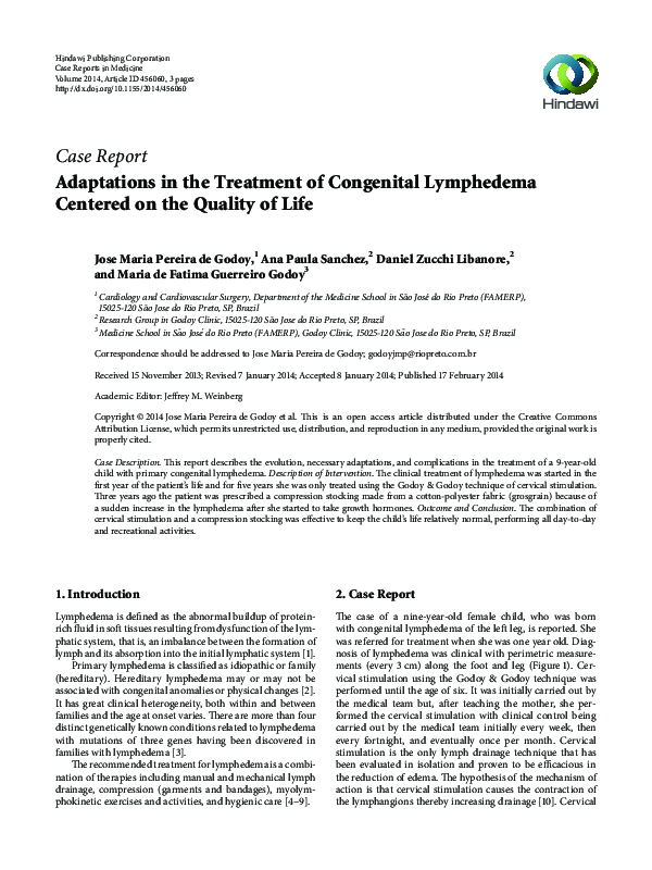 (PDF) Adaptations in the Treatment of Congenital Lymphedema Centered on the Quality of Life