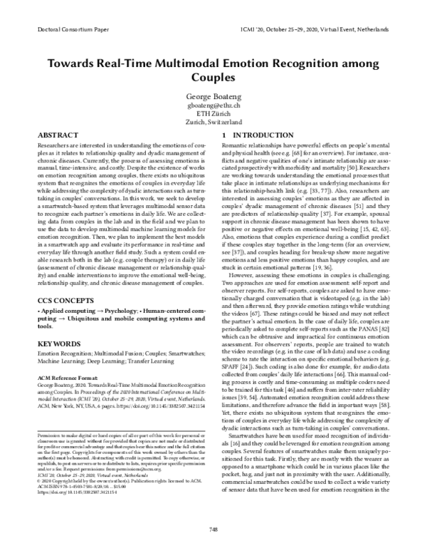 (PDF) Towards Real-Time Multimodal Emotion Recognition among Couples