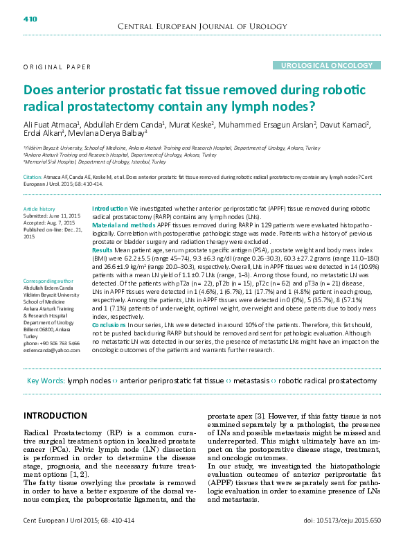 (PDF) Does anterior prostatic fat tissue removed during robotic radical ...