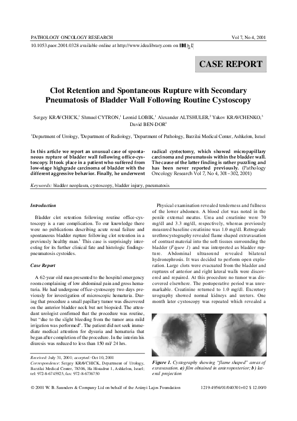 (PDF) Clot retention and spontaneous rupture with secondary pneumatosis ...