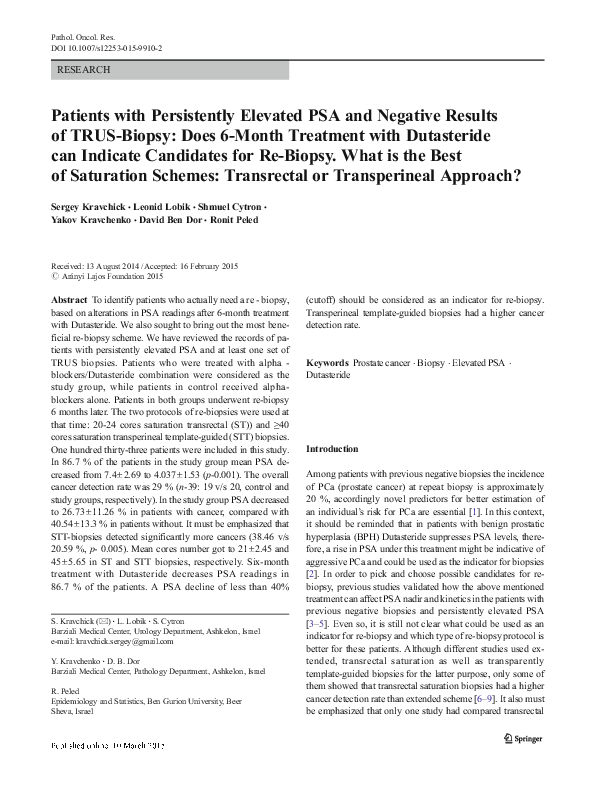 (PDF) Patients with Persistently Elevated PSA and Negative Results of ...