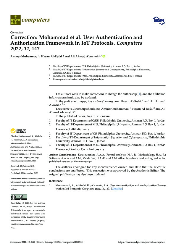 (PDF) Correction: Mohammad et al. User Authentication and Authorization Framework in IoT ...