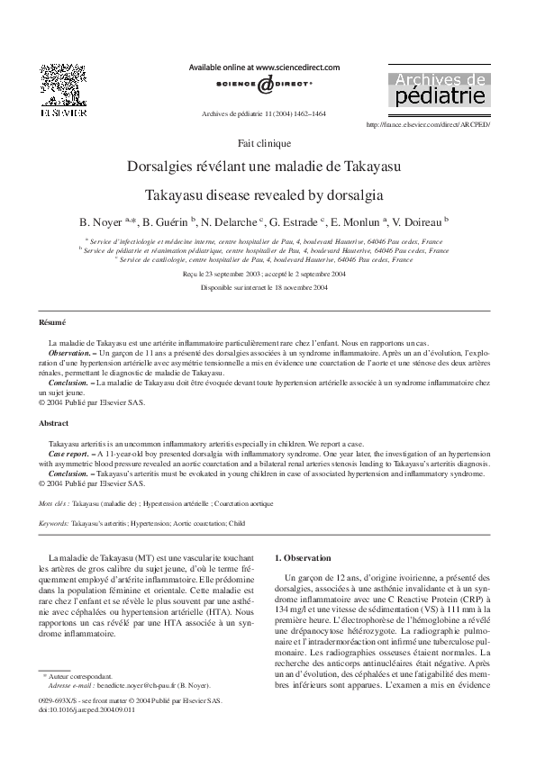 (PDF) Dorsalgies révélant une maladie de Takayasu