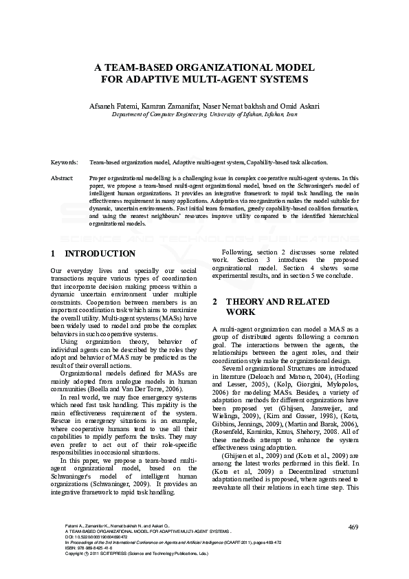 (PDF) A Team-based Organizational Model for Adaptive Multi-agent Systems | Omid Askarisichani ...