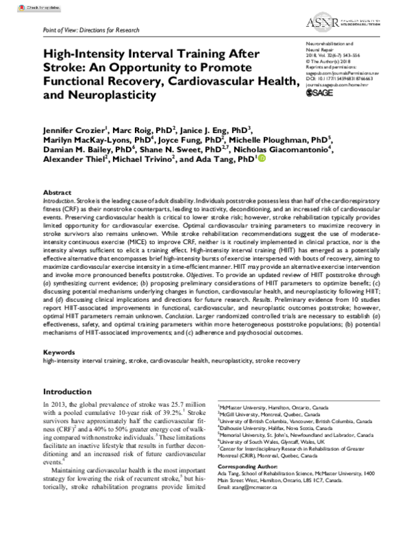 (PDF) High-Intensity Interval Training After Stroke: An Opportunity to Promote Functional ...