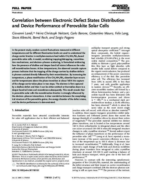 (PDF) Correlation between Electronic Defect States Distribution and ...