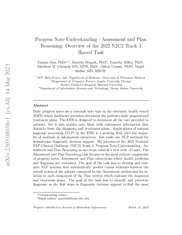 (PDF) Progress Note Understanding -- Assessment and Plan Reasoning ...