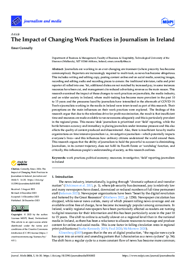 (PDF) The Impact of Changing Work Practices in Journalism in Ireland