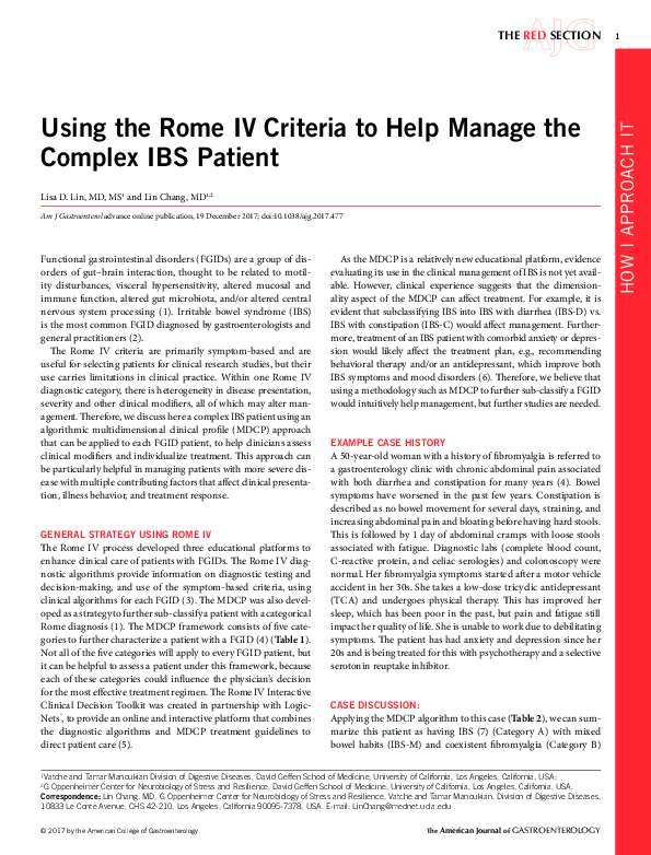 (PDF) Using the Rome IV Criteria to Help Manage the Complex IBS Patient