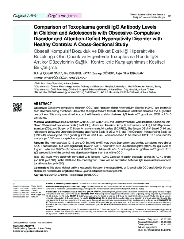 (PDF) Comparison of Toxoplasma Gondii IgG Antibody Levels in Children and Adolescents with OCD ...