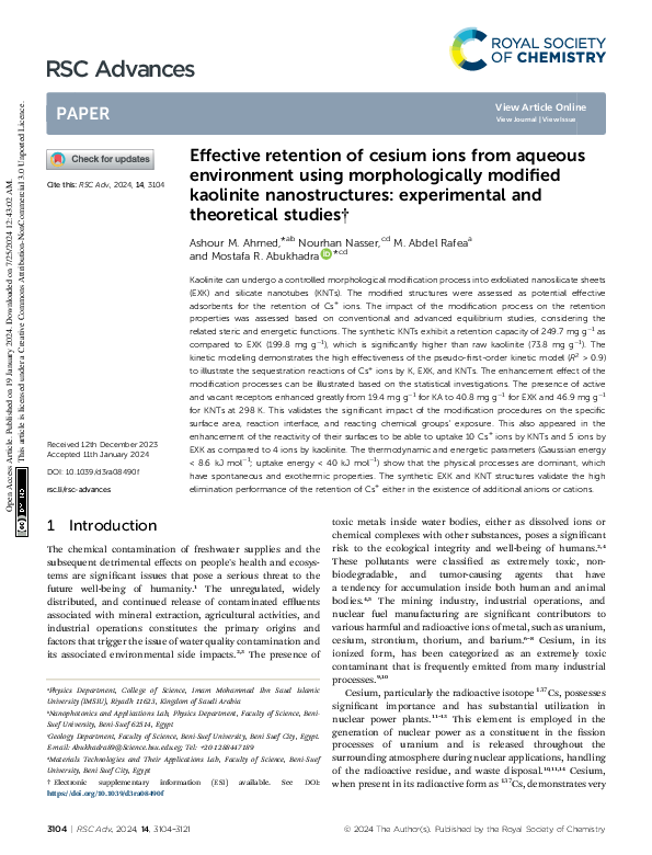 (PDF) Effective retention of cesium ions from aqueous environment using morphologically modified ...