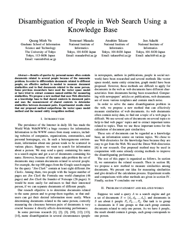 (PDF) Disambiguation of People in Web Search Using a Knowledge Base
